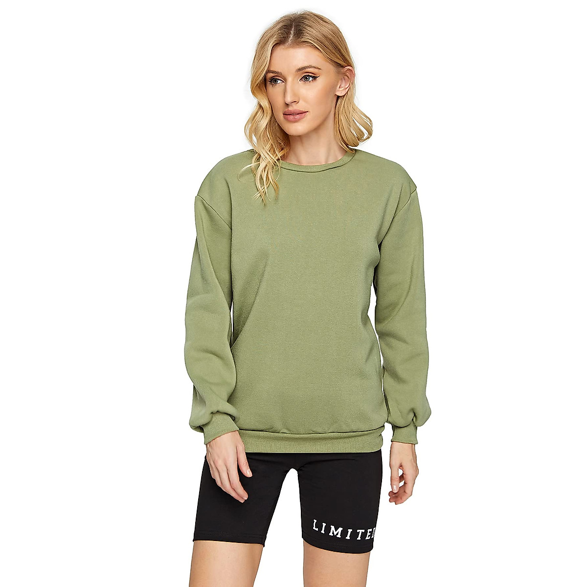 Floerns Women's Casual Long Sleeve Crewneck Pullovers Tops Solid Sweatshirt Army Green L
