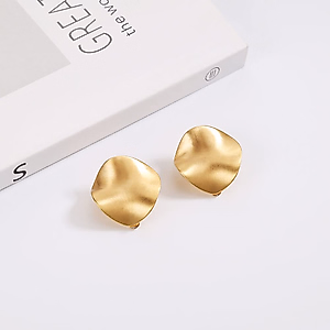 Gold Clip on Earrings for Women Disc Hammered Stud Clip Earrings