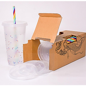 Aztec Sky Color Changing Cups | 5 Reusable Cups, Lids and Straws | Iced Coffee Tumblers | 24 oz Cold Cups (Confetti)