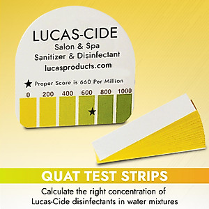 LUCAS-CIDE Quat Test Strips - Sanitizer Test Strips Food Service - 0-1000 ppm Test Strips for Sanitizing Solution - Pack of 15 Quat Sanitizer Test Strips