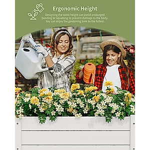 JEAREY Raised Garden Bed with Legs, HDPE Elevated Garden Boxes with Wheels, Raised Planter Box Outdoor, for Flowers Vegetables Herbs Backyard Patio Balcony, White
