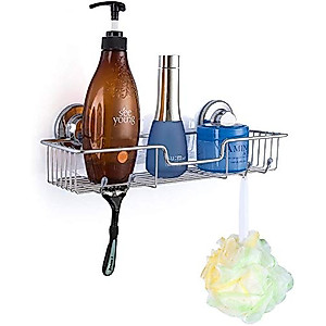 SANNO Powerful Vacuum Suction Cup Shower Caddy/Two Suction Hooks Basket for Shampoo Combo Organizer Basket Stainless Steel Holder for Bathroom Storage Stainless Steel (Set of 3)