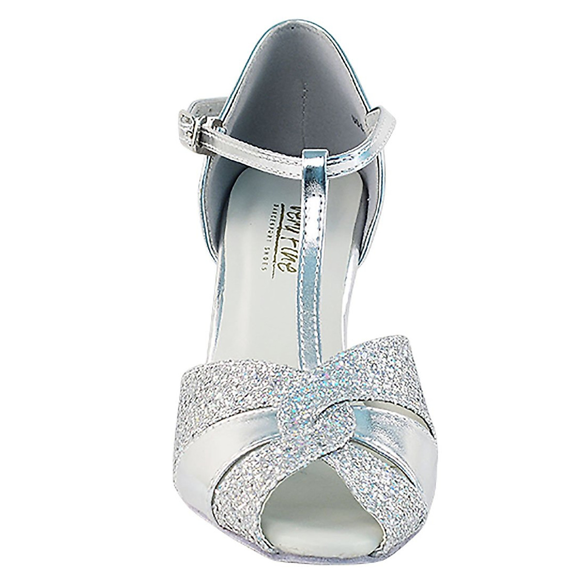 Very Fine Dance Shoes - Ladies Latin, Rhythm, Salsa Ballroom Dance Shoes - 6006-3-inch Heel and Foldable Brush Bundle - Silver Leathe-Silver Sparklenet - 6