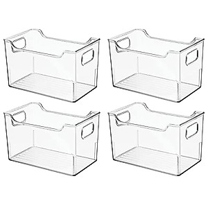 mDesign Deep Plastic Storage Organizer Container Bin, Game and Comic Organization for Cabinet, Cupboard, Playroom, Shelves, or Closet - Holds Video Games, Tablets, DVDs, or Controllers, 4 Pack, Clear