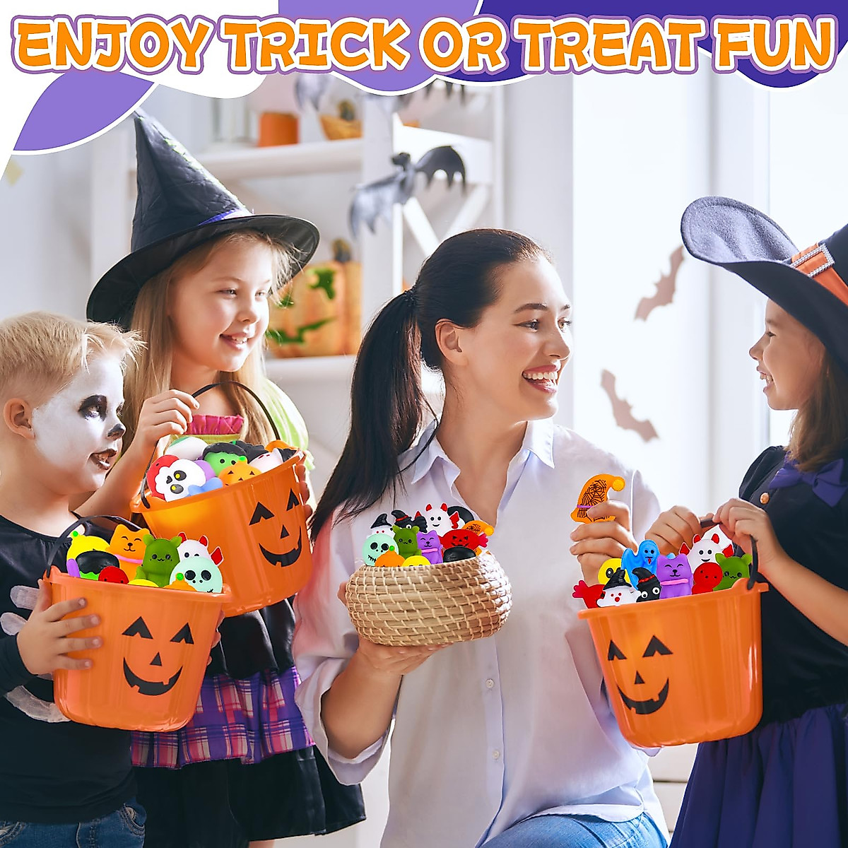 68Pcs Halloween Squishy Toys for Kids, Halloween Party Favors, Trick or Treat Goodie Bag Fillers, Kawaii Squishy Halloween Toys Gifts for Boys Girls Classroom Rewards