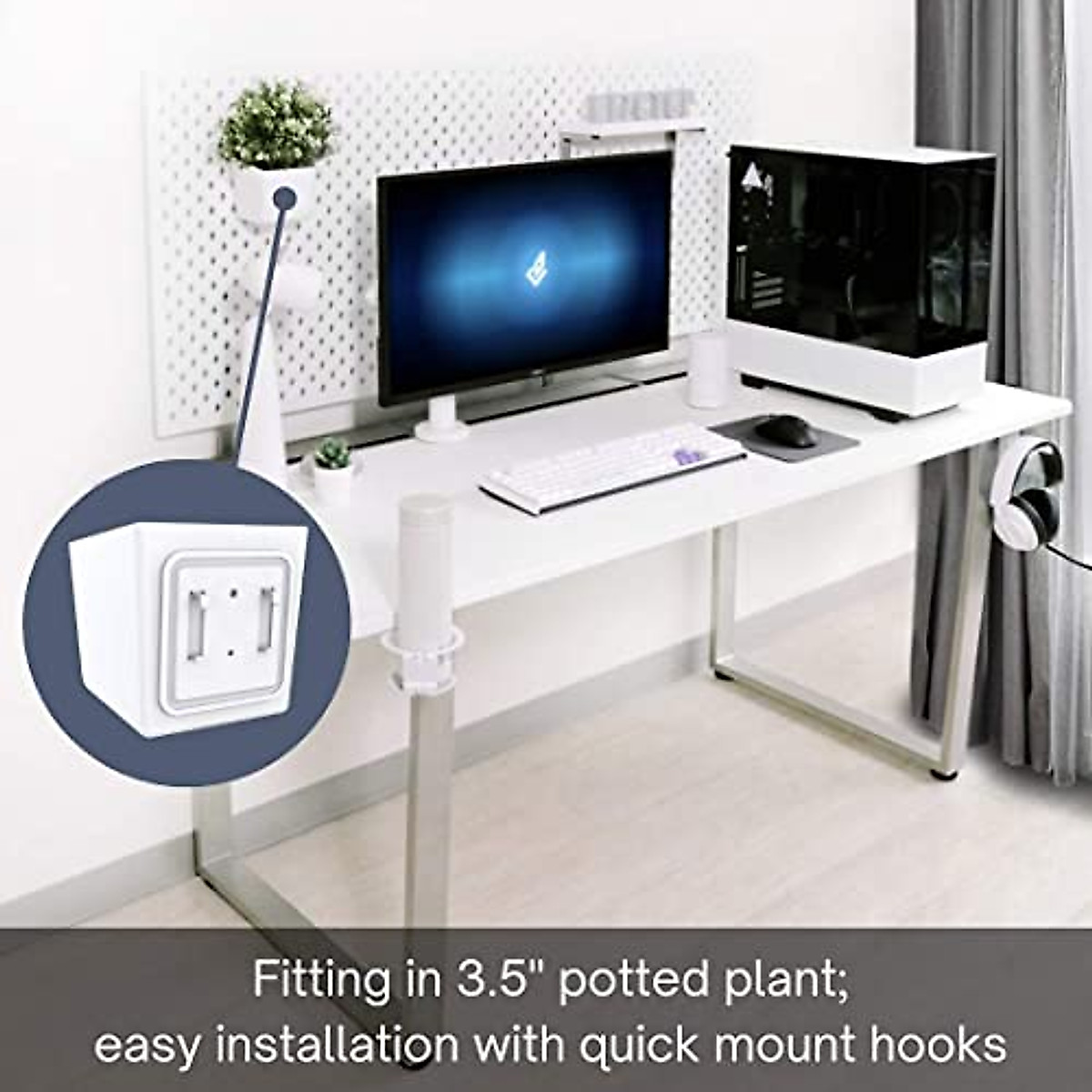DEZCTOP D-Board Container for Bifrost Desk Series, 4-Inch Cubicle Bin for PegBoard Organizer Accessory, Functional Container for Computer Desk Home Office Table Storage (White)