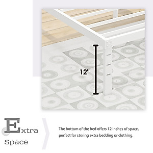 alazyhome Twin Size Bed Frame 14 Inch Metal Platform Bed Frame Heavy Duty Steel Slats Support No Box Spring Needed Noise-Free Easy Assembly White