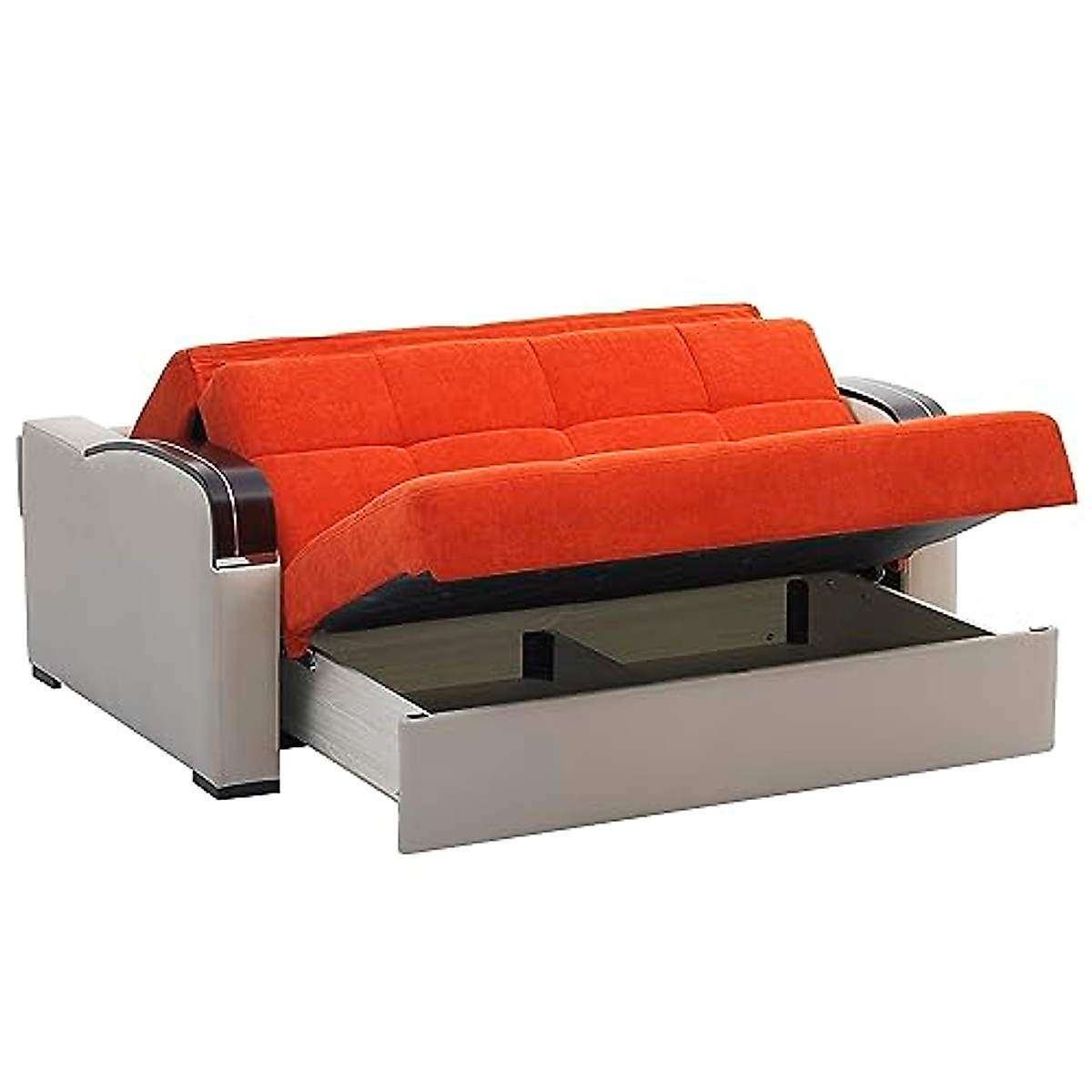 Ottomanson 66" Pull out Loveseat with Storage, Firm, Fabric, 450 lbs Capacity, Loveseat Sleeper, Futon Love Seat for Living Room or Home Office Convertible Small Sofa, Slumber, Orange