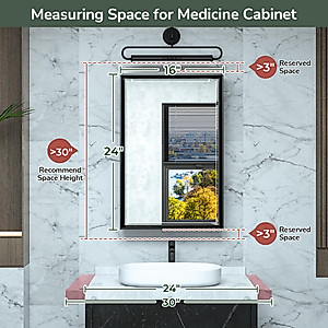 TokeShimi 16x24 Recessed Medicine Cabinet with Mirror Wall Mounted, Metal Beveled Mirror with Storage for Bathroom Vanity, Aluminum Alloy Medicine Cabinet Mirror Black 1 Door