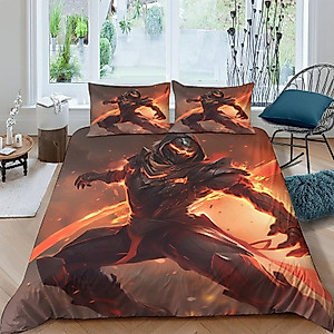 EVMILA Flame Ninjas Comforter Covers Quilt Cover 3D Print Dazzle Duvet Cover for Boys Girls with Pillow Cases with Zipper Closure Soft Microfiber Bedding Set 3 Pieces Twin（173x218cm）