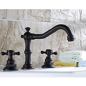 ShiSyan Y-LKUN Basin Faucets Oil Rubbed Bronze Modern Bathroom Sink Faucet Double Cross Handle 3 Hole Bathbasin Mixer Taps@Brass