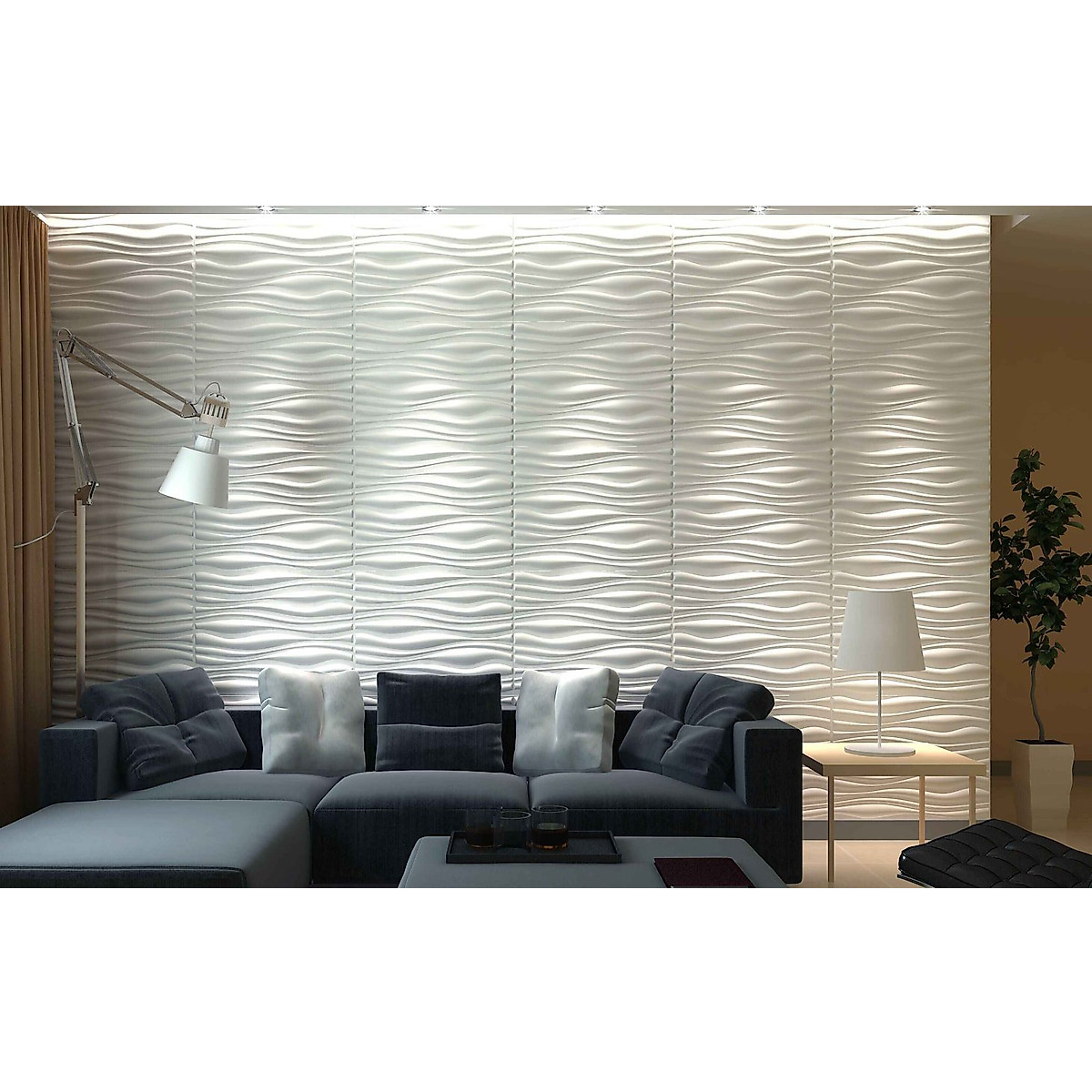 Art3d PVC Wave Board Textured 3D Wall Panels, White, 19.7" x 19.7" (12 Pack)