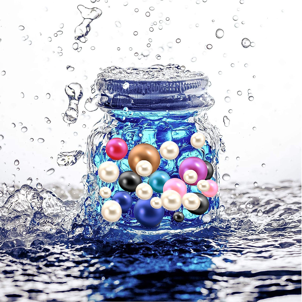 200 Pieces Floating NO Hole Pearls and 10000 Pieces Transparent Water Gels,Floating Beads Pearls for Vases,Pearl Decor(Creamy White,Yellow)