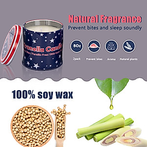 Citronella Soy Candles Outdoor, Yvenjoy American-Flag Long-Lasting Scented Candles Gifts Set for Women Natural Soy Wax Candle, Portable Travel Jar Candle for Home, Garden, Backyard, 2-Pack x 8oz