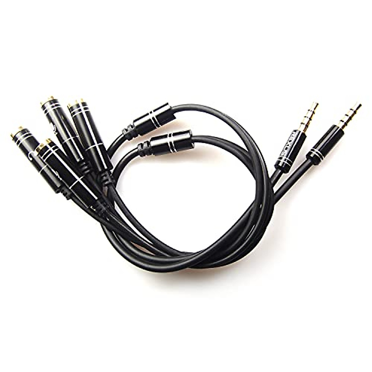 REXUS Black 2-Pack 3.5mm Y Splitter Stereo Audio Cable 4-Pole Male to 2 Female for Headphone, Headset Splitter Adapter Extension Aux Cable, Compatible MobilePhone and New Laptop(M22F35Hx2)