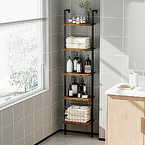 NUMENN Industrial Ladder Shelf, 5 Tier Book Shelf, Open Space Wall Mount Bookshelf with Metal Frame, Sturdy Book Shelves, Bookcase for Living Room, Home Office Shelf, Vintage Brown