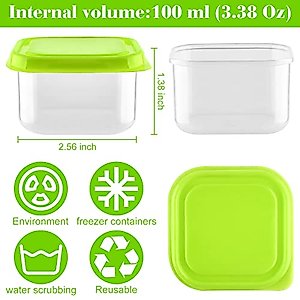 12 Pack Salad Dressing Container To Go Small Reusable Plastic Freezer Food Storage Container Jars with Lids 3.38 oz/100 ml Colorful Salad Dressing Container Mini Meal Prep Sauce Cups Freezer & Dishwasher Safe(3.38, Square, 12, PFC002)
