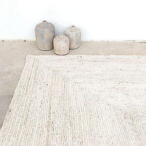 Indian White-Beige Scandinavian Rug. Pattern Hemp Jute Rug. Ivory&Beige Rug. Handwoven Rug. 100% Natural Rug (4' x 6'Braided Rug)