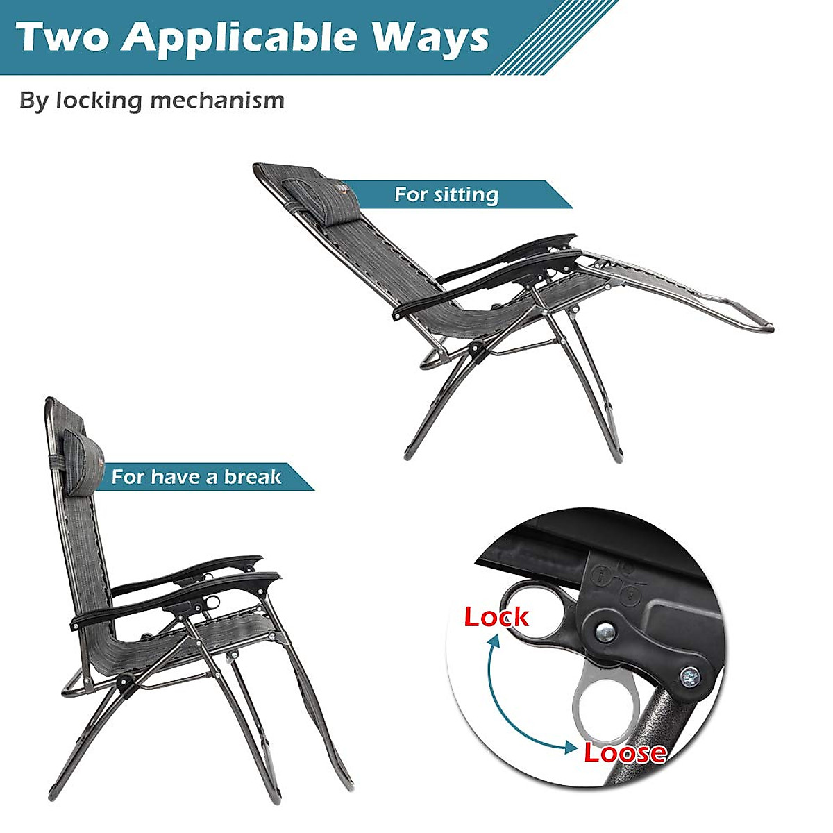 VINGLI Upgraded Zero Gravity Chair Set of 2 Lounge Outdoor Chairs with Trays and Pillows, Folding Patio Recliner Chairs for Backyard Poolside Garden