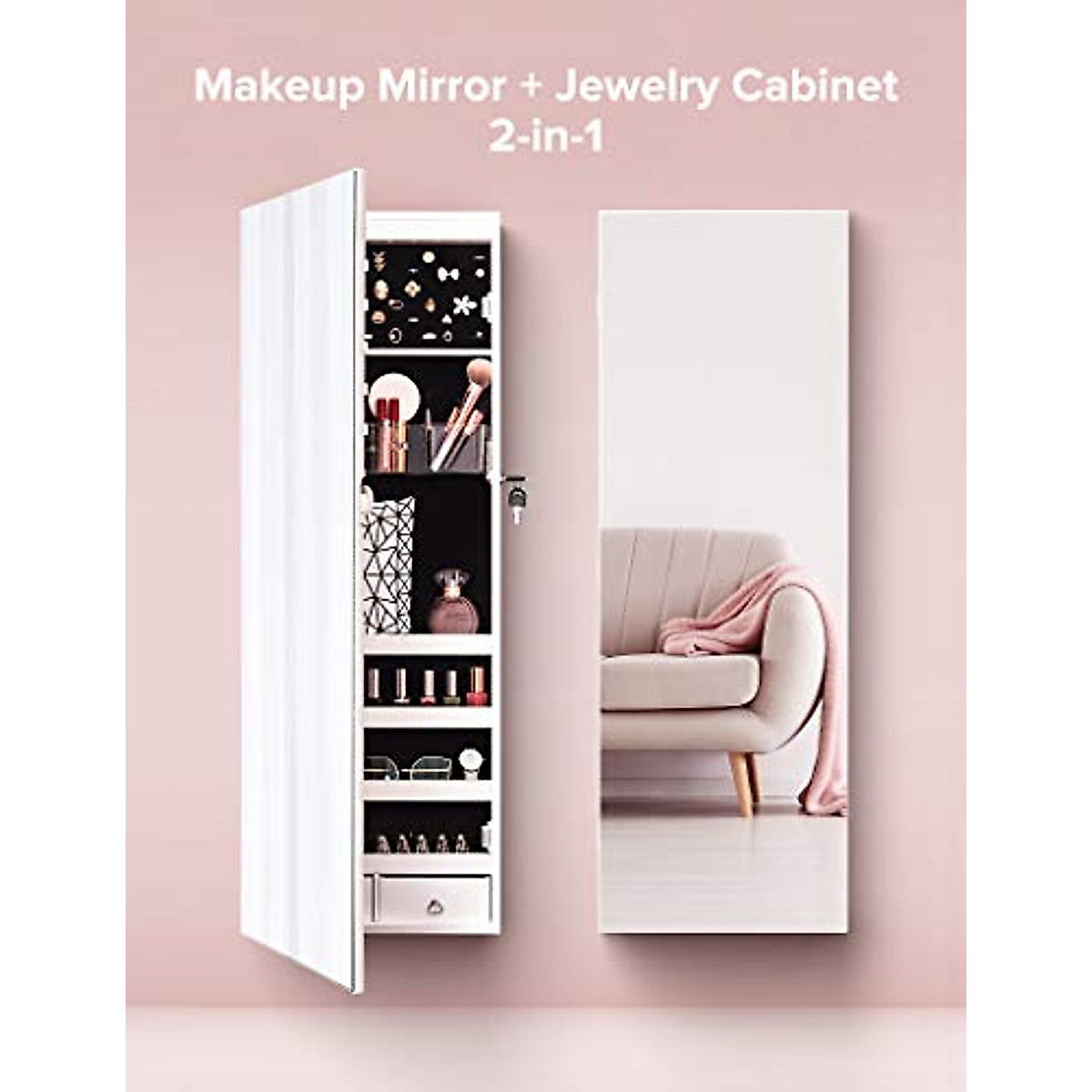 Nicetree 2022 Upgraded Jewelry Armoire with Mirror, Wall/Door Mounted Jewelry Cabinet, Freestanding Mirror with Jewelry Storage