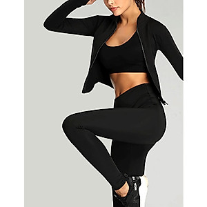 Gnveub Women’s Sports Running Jacket Slim Fit Stretchy Full Zip Athletic Workout Lightweight Jacket with Thumb Holes(Black,XL)