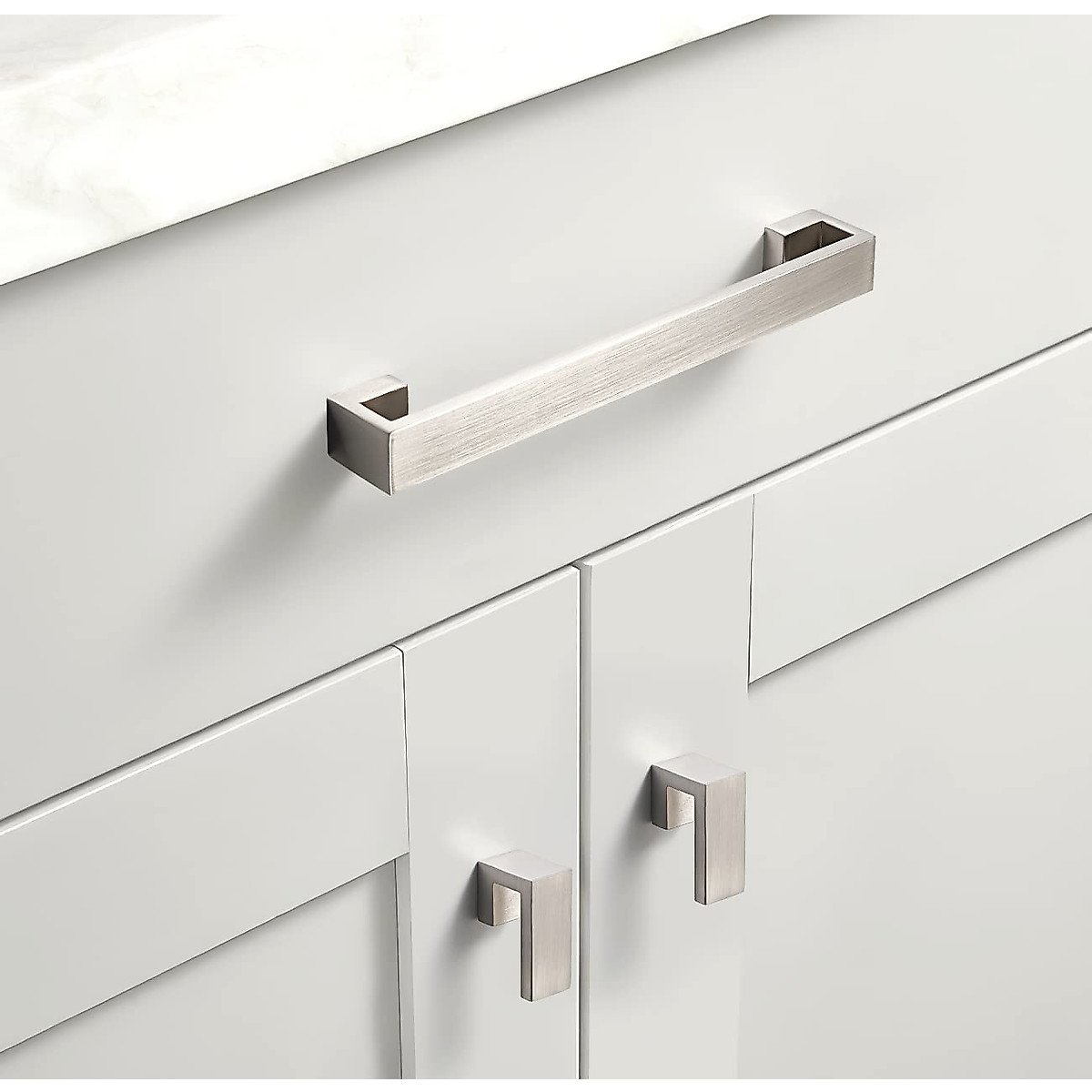 HandleMax 6" Modern Satin Nickel Kitchen Cabinet Drawer Handle Pull Hardware, 128mm (~5") Hole Center, 19SN128, 10 Pack