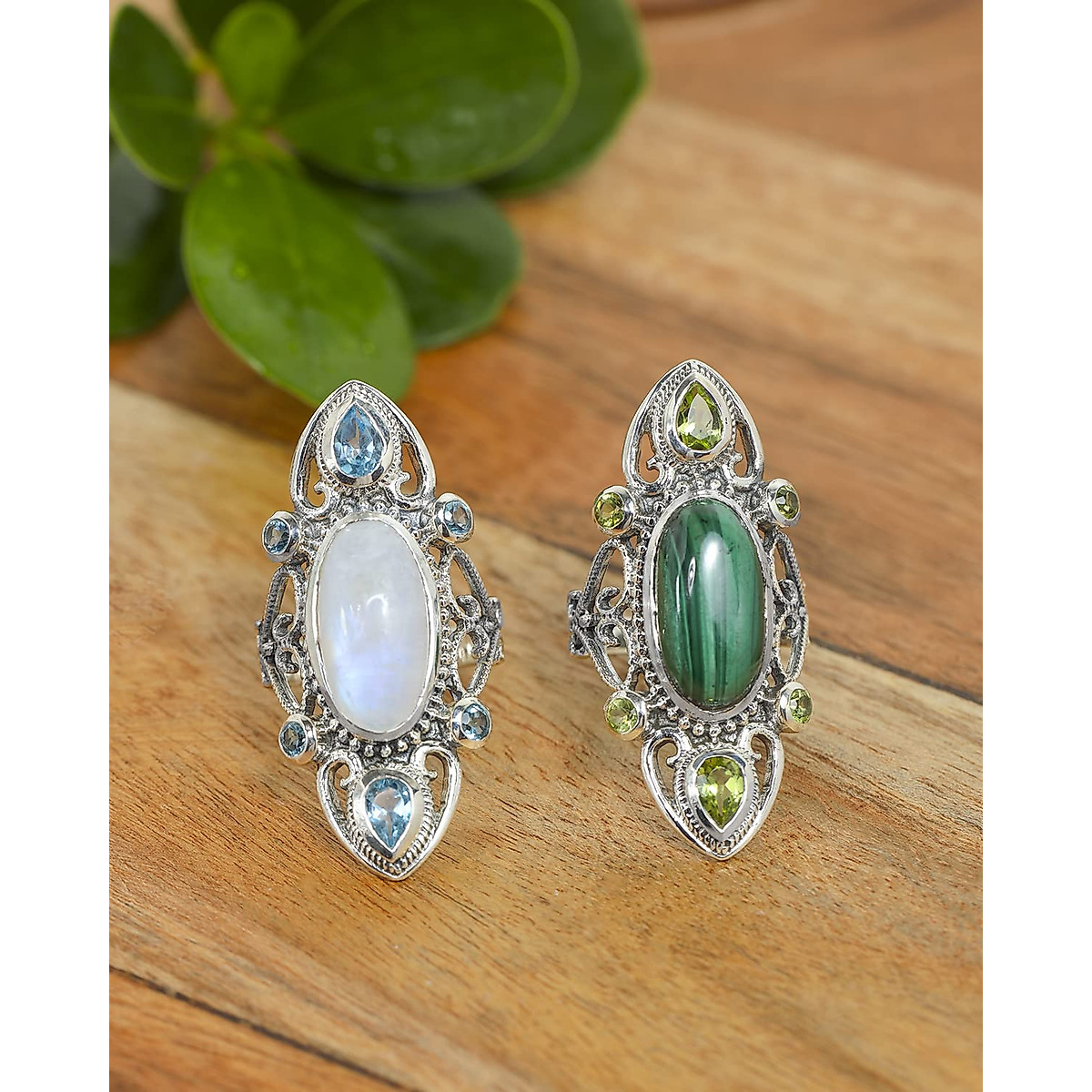 YoTreasure Malachite & Peridot Bold Ring in 925 Sterling Silver Jewelry Gifts For Women's