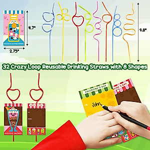 Paper Master Valentines Day Cards for Kids 32 Pack - Valentine Gift + Reusable Drinking Straws, Party Favors