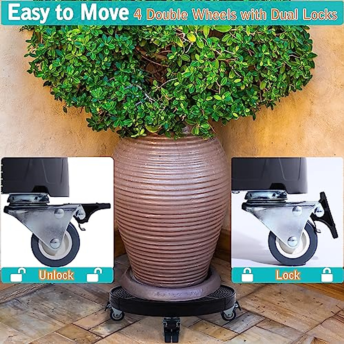 Plant Caddy with Wheels Heavy Duty,15-21inch Adjustable Rolling Black Round Plant Stand with Casters,Large Plant Dolly Cart for Indoor Outdoor Planter,Flowerpots,Plant Pots,Trash Can,Umbrella Base