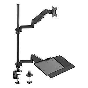 MOUNT-IT! Sit Stand Monitor Desk Mount [Fits 32" Screens] Height Adjustable, Full-Motion Articulating Arm with Keyboard Tray and Cable Management (Black)