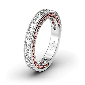 Jeulia Two Tone Scrollwork Sterling Silver Women's Band Custom Engraved Ring for Engagement Anniversary Wedding With Gift Box (Rose Gold, 6)