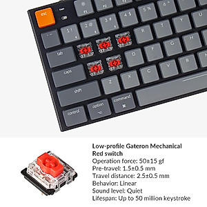 Keychron K1, Tenkeyless Layout 87 Keys Ultra-Slim Bluetooth Wireless/USB Wired Mechanical Keyboard with Low-Profile Gateron Red Switch White LED Backlight Compatible with Mac Windows-Version 5