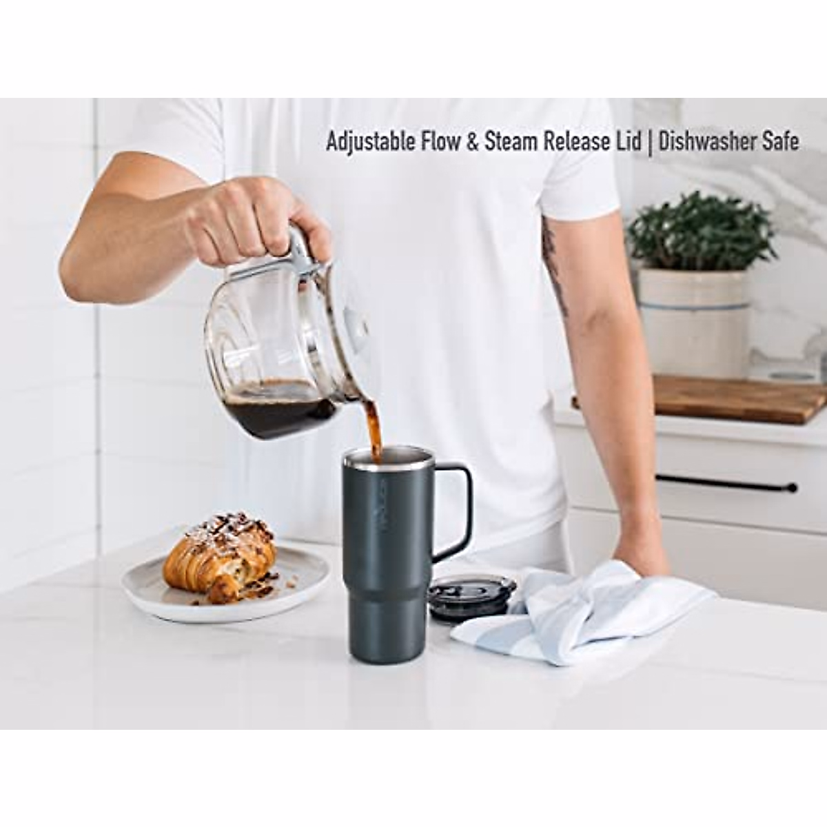 Reduce Coffee Mug Replacement Lid - Compatible with 14, 16, 18, 20 and 24 oz Reduce Hot1 Insulated Mugs and Tumblers - With Flo-Motion Steam-Release Vent, Ideal for On-The-Go Drinking