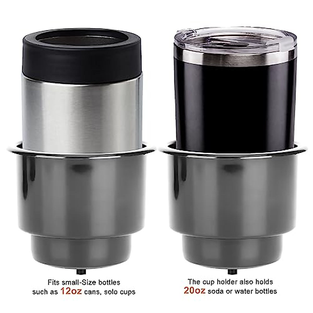 Amarine Made (Set of 4) Black Recessed Drop in Plastic Cup Drink Can Holder with Drain for Boat Car Marine Rv - Black