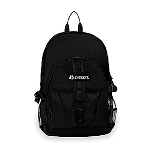 Everest Luggage Backpack with Dual Mesh Pocket, Black, Black, One Size