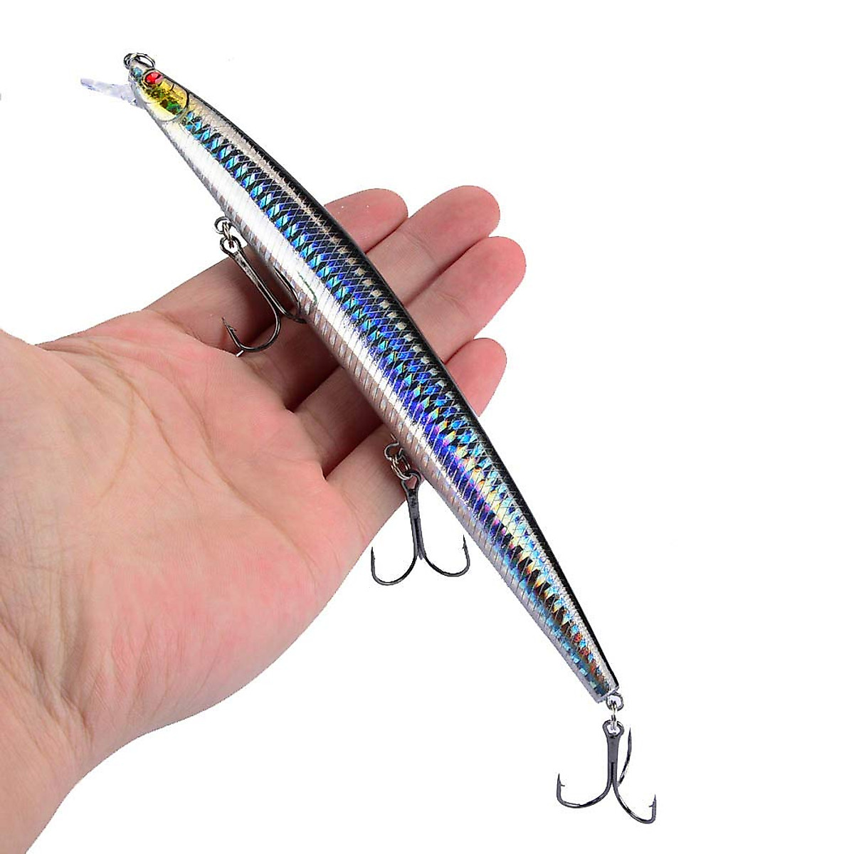 LINGYUE Large Fishing Lures 7.1" Minnow VIB Hard Bait Lures with Treble Hook Lifelike 3D Fishing Eyes Swimbait Crankbait Deep/Shallow Divers Fish Tackle Kits