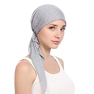 Pre Tied Head Scarves 3 Packed Slip On Beanies Chemo Covers Cap for Women (D2-Long Strap-3 Packed)