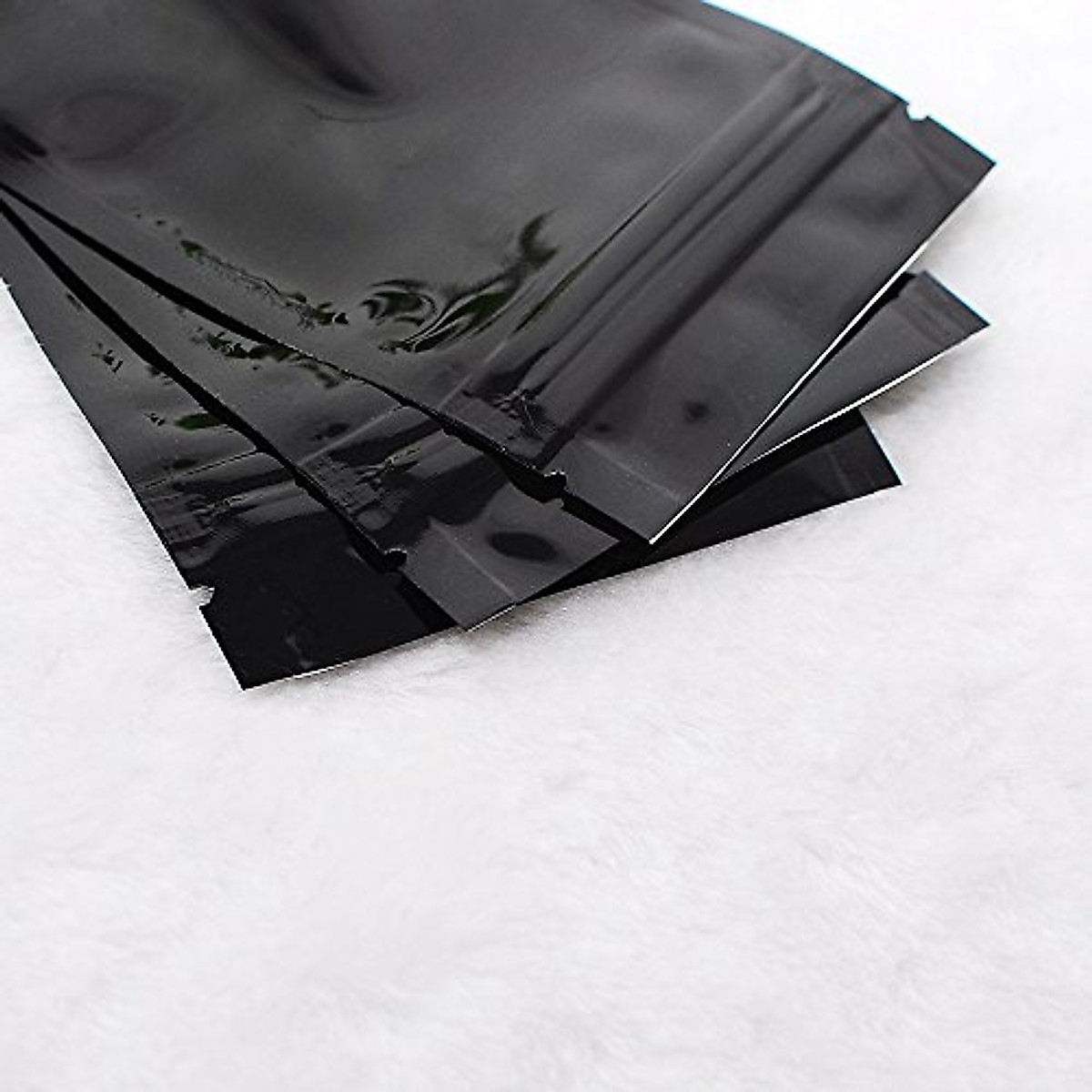 100 Glossy Black Two-Sided Aluminum Mylar Zip-Lock Flat Style Bags Outer Size 7.5x10cm (3x4")