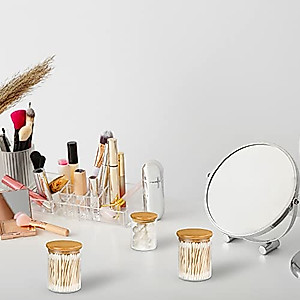 Eccliy 9 Pack Glass Holder Dispenser with Bamboo Lid 20 oz and 10 oz Clear Apothecary Jars Round Cotton Ball Holder Bathroom Canisters for Cotton Swabs Pads Floss Countertop Storage and Organization