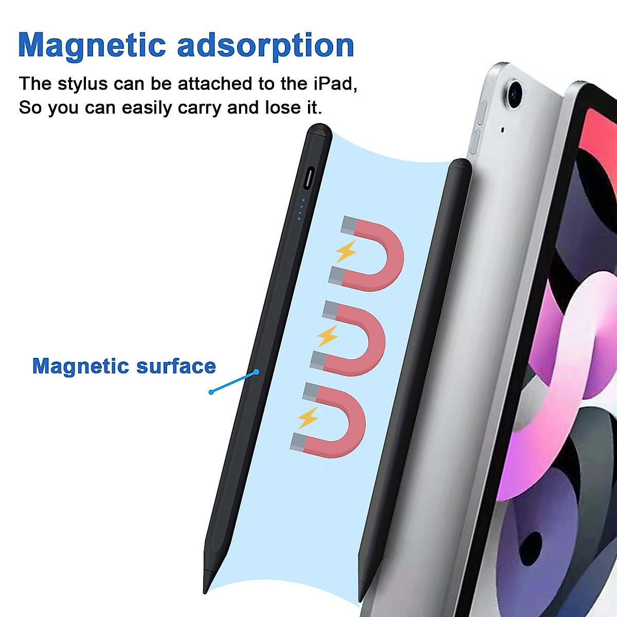 Stylus Pens for Touch Screens Power-Display Tablet Pen POM Tip Magnetic Digital Touch Pen Compatible with iPhone/iPad/iPad Pro/Lenovo/and Other iOS/Android Smartphone and Tablet Devices (Black)