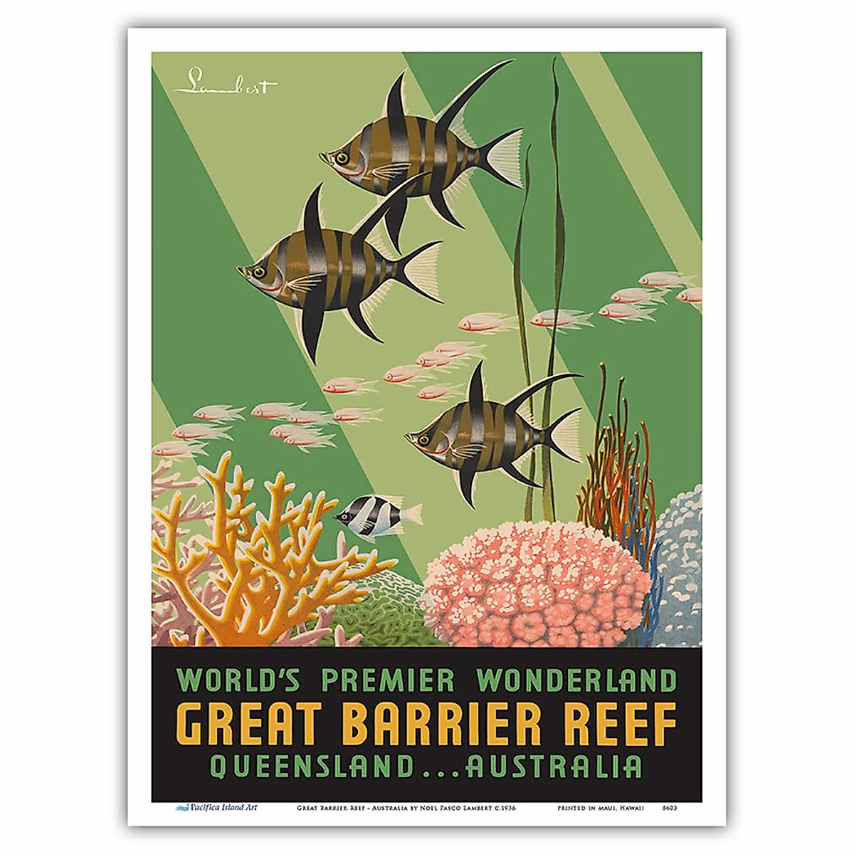 Great Barrier Reef - Queensland Australia - World's Premier Wonderland - Vintage Travel Poster by Noel Pasco Lambert c.1936 - Master Art Print (Unframed) 9in x 12in