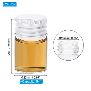 PATIKIL 6ml Small Clear Glass Bottles, 24Pcs Mini Vials with Aluminum Lids Tiny Jars for Aromatherapy Fragrance Cosmetic Oils Lab Perfumes Storing Beads, Silver