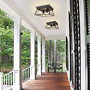 DLLT Farmhouse Flush Mount Ceiling Light Fixture, 2-Light Metal Square Close to Ceiling Light, Industrial Semi Flush Mount Ceiling Lamp for Bedroom Kitchen Hallway Porch Living Room, E26