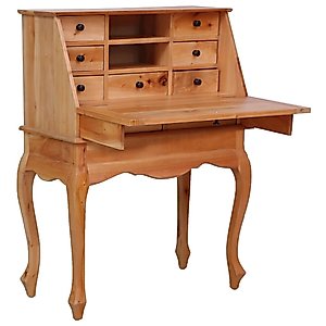 vidaXL Solid Mahogany Wood Secretary Desk Drawers 30.7" Office Workstation