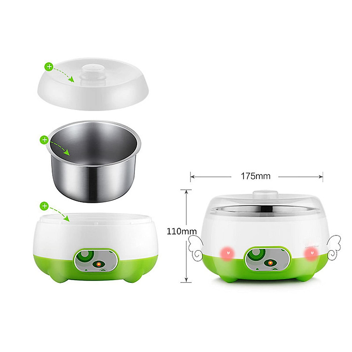 DENESTUS 1L Automatic Yogurt Maker with Stainless Steel Inner Pot for Home Organic Yogurt, Cheese Maker, Fruit Wine Maker （Green 110V）