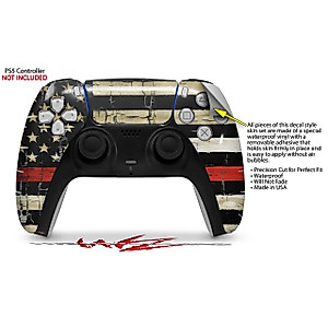 WraptorSkinz Skin Wrap compatible with Sony PS5 DualSense Controller Painted Faded and Cracked Red Line USA American Flag (CONTROLLER NOT INCLUDED)