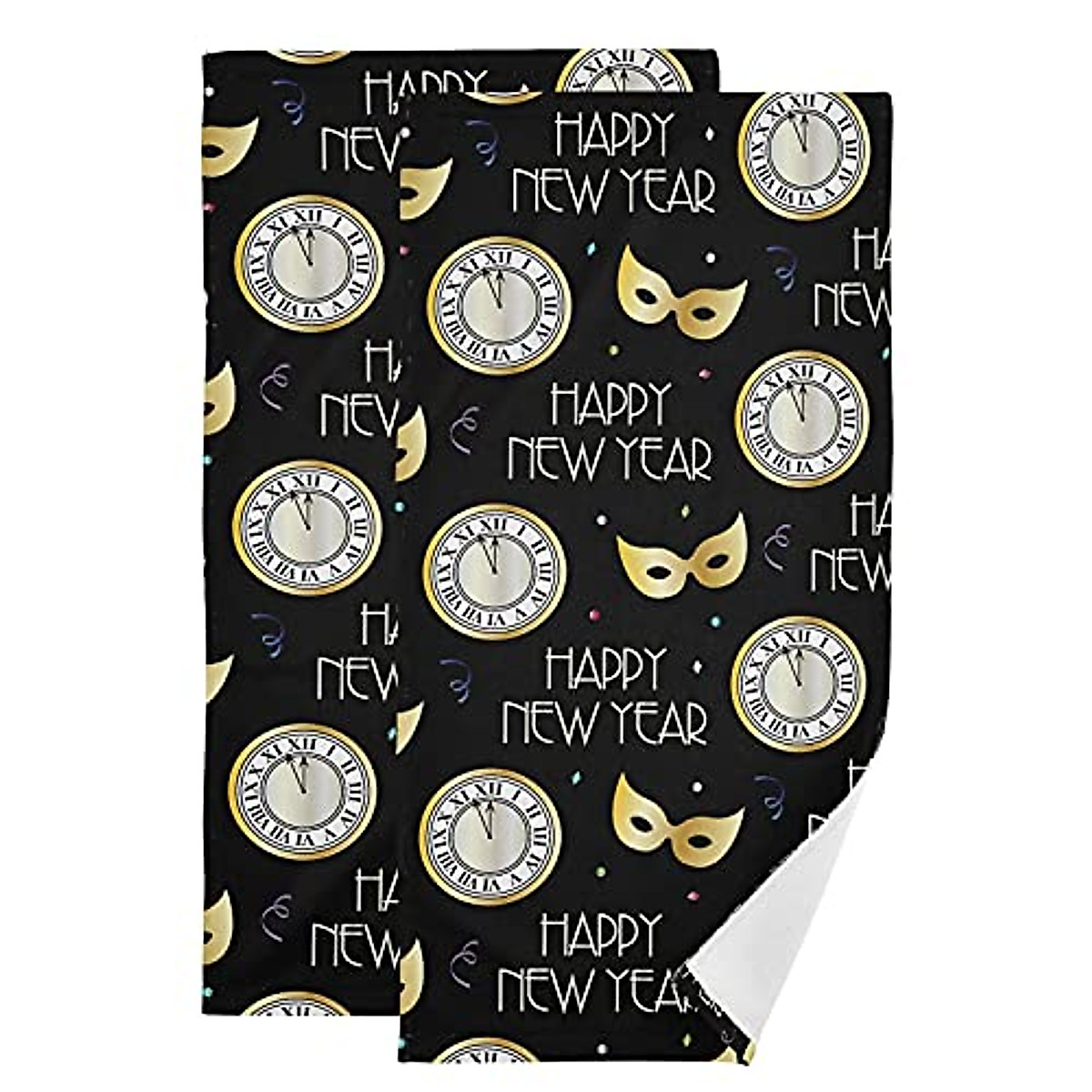 Hand Towel 2pack Happy New Year Clock 28x14.5 inch Ultra Soft Highly Absorbent Bath Towel Kitchen Dish Guest Towel Home Bathroom Decor