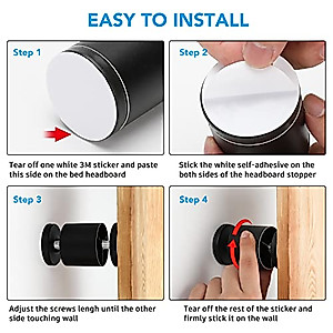 Yunnix 2PCS Adjustable Headboard Stoppers，Upgraded Version Bed Frame Anti-Shake Tool，Bed Wall Stoppers for Headboard, Cabinets and Sofas,Easy Install（Black , 2.36-3.15inch