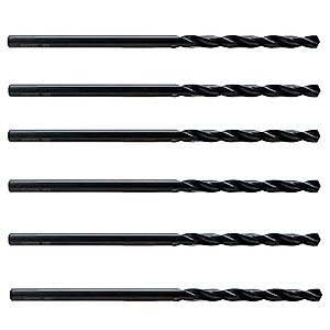MAXTOOL 1/4""x6" 6pcs Identical Aircraft Extension Drills HSS M2 Extra Long Deep Twist Drill Bits Straight Shank Fully Ground Black; ACF02B06R16P6