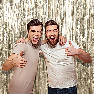 Metallic Champagne Tinsel Foil Fringe Curtain 3 x 8 Ft Pack of 2 Photo Booth Backdrop Bridal and Baby Shower Bachelorette Graduation Birthday Unicorn Christmas Wedding Halloween Party Decorations
